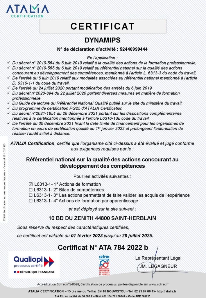 Dynamips est certifié organisme de formation Qualiopi - Dynamips